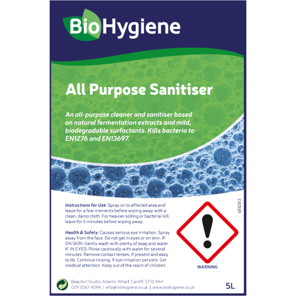 BioHygiene All Purpose Sanitiser RTU 5L | Eco-Friendly Ready-to-Use Su ...