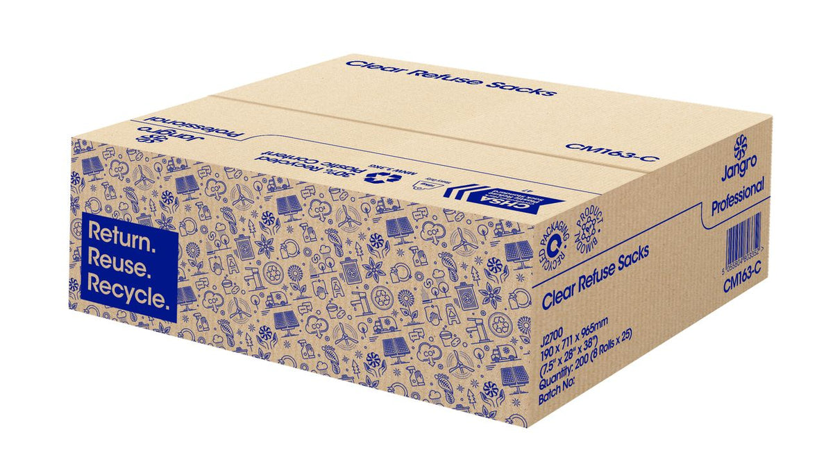 Jangro Heavy Duty Clear Refuse Sacks 7.5x28x38 - Roll of 200 | 18kg Ca ...